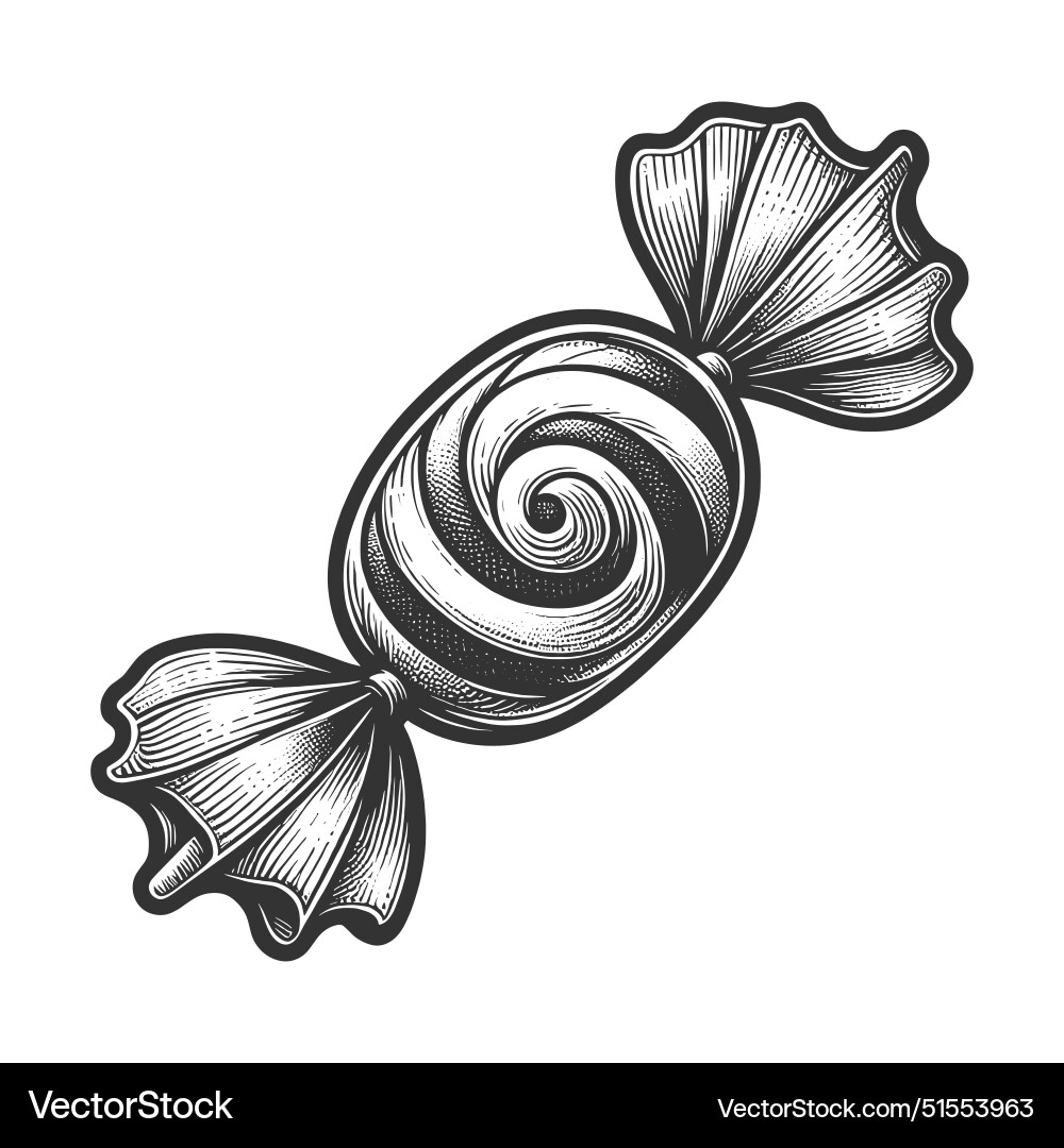 Striped candy engraving sketch Royalty Free Vector Image