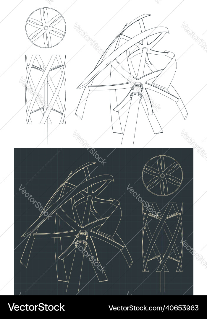 Vertical axis wind turbine blueprints Royalty Free Vector