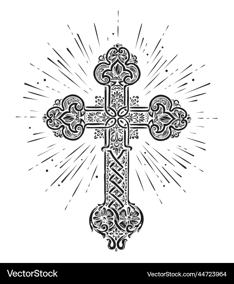 Christian cross and rays shining decorative Vector Image