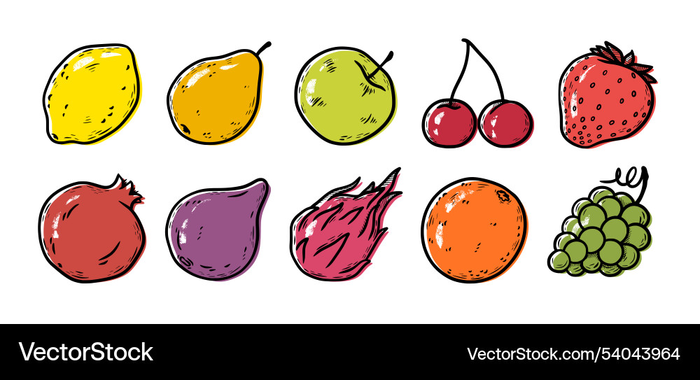 Fresh Fruit Icons - Apple, Citrus, Berry Vector Image
