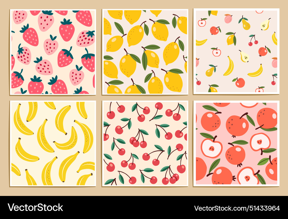 Fruits seamless patterns set flat Royalty Free Vector Image