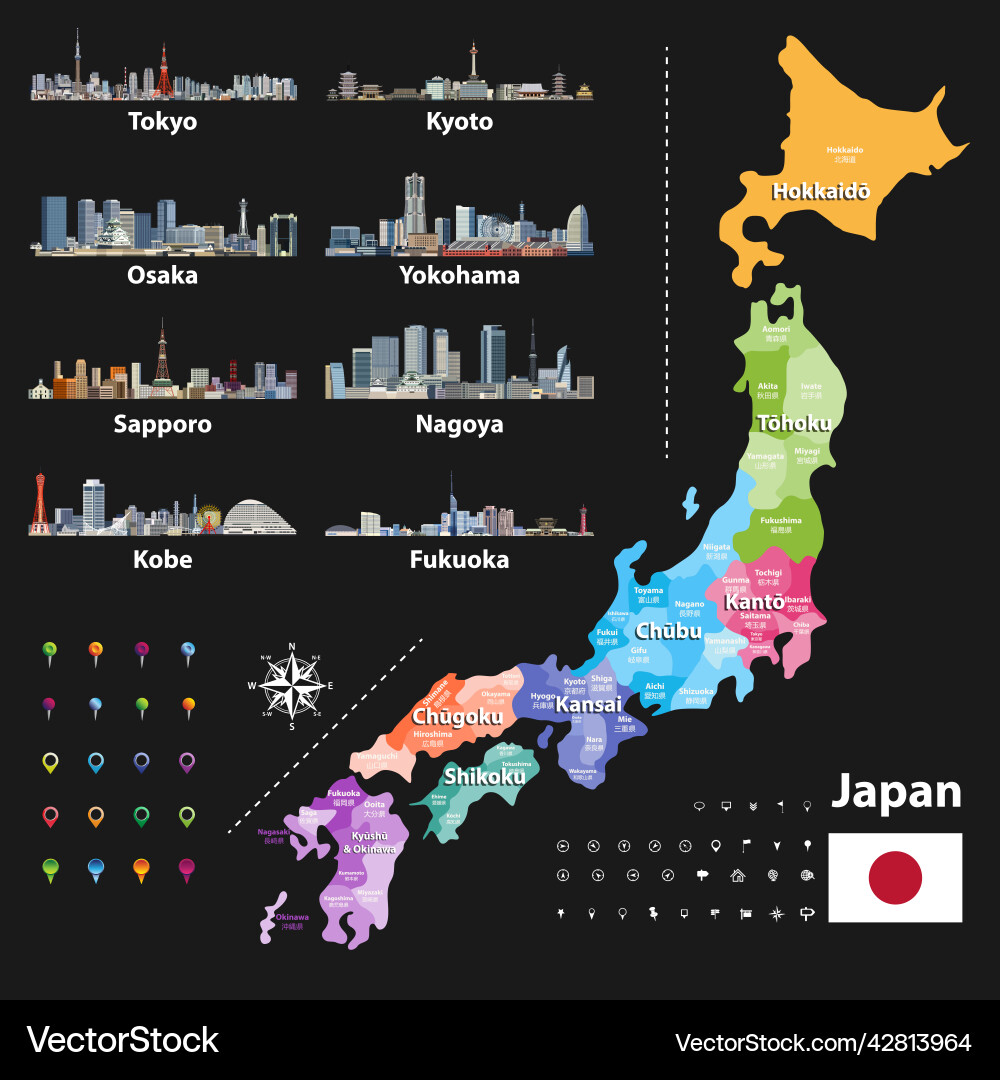 Outline Map Of Japan With Prefectures Free Vector Maps Map Map