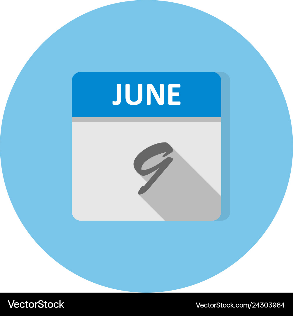 June 9th date on a single day calendar Royalty Free Vector