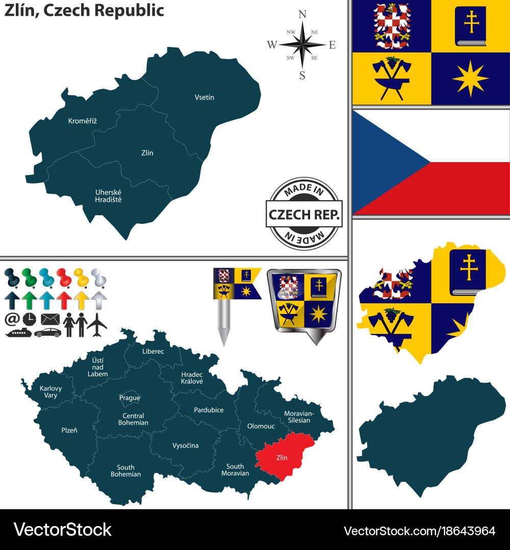 Map of zlin czech republic Royalty Free Vector Image