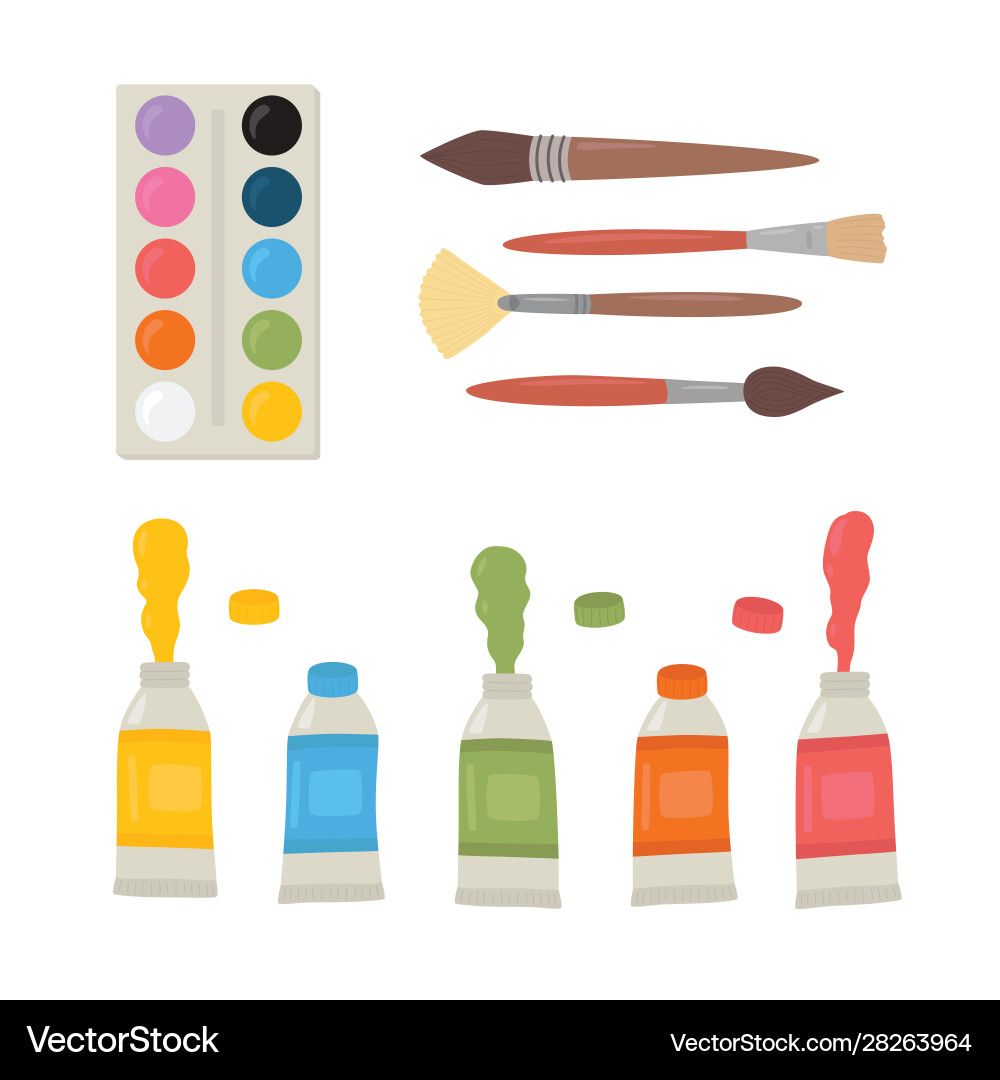 Painting tools elements cartoon colorful Vector Image