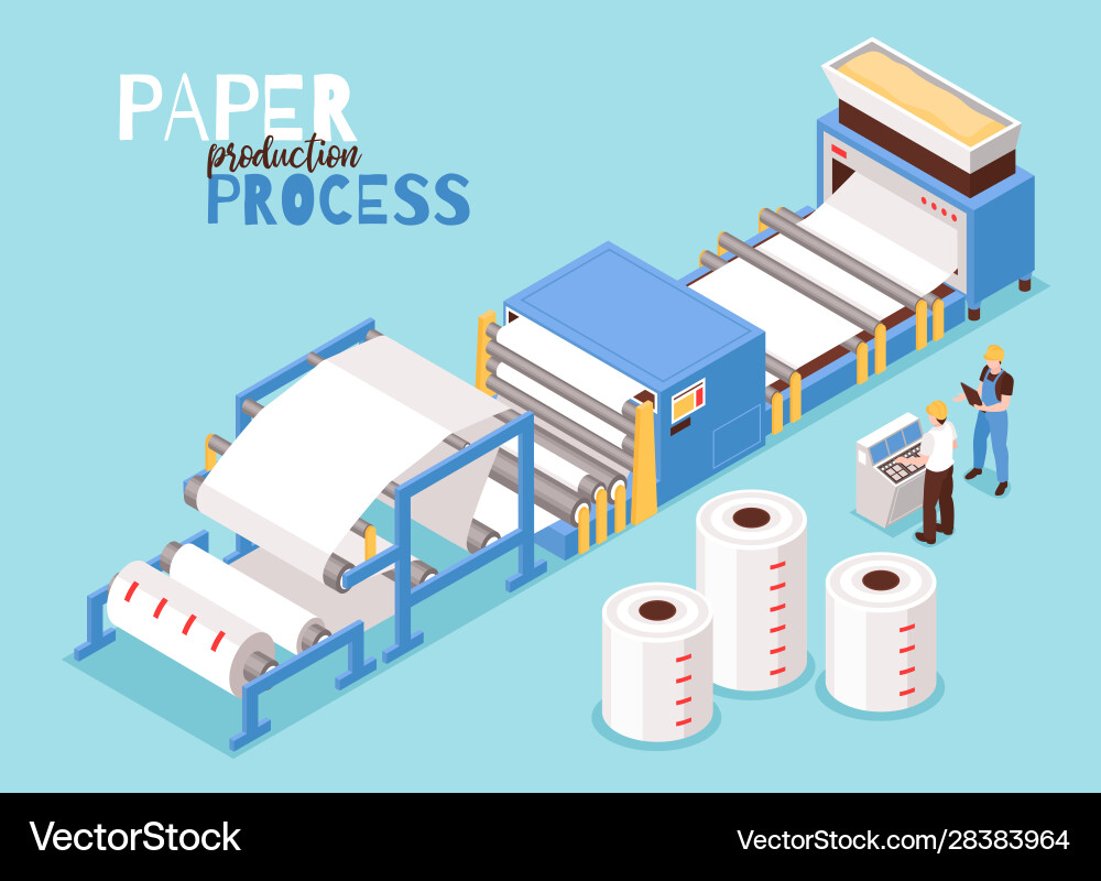 Paper production isometric composition Royalty Free Vector