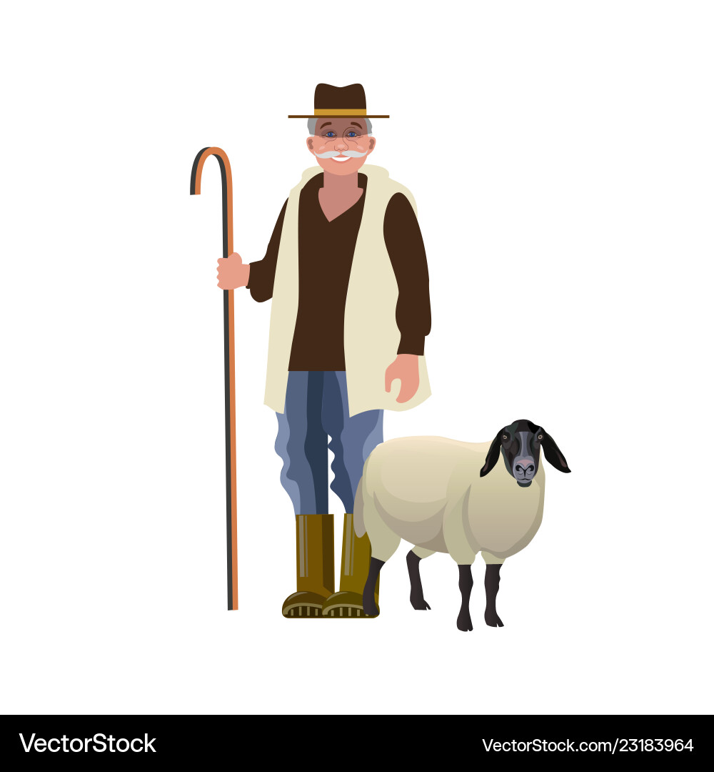 Shepherd with a sheep Royalty Free Vector Image