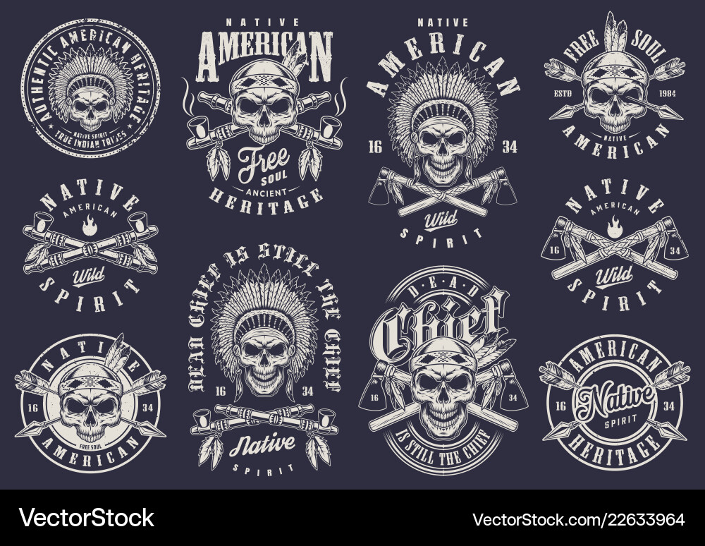 Vintage native american logos collection Vector Image