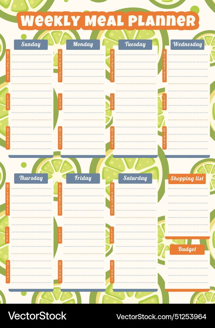 Weekly meal planner template Royalty Free Vector Image