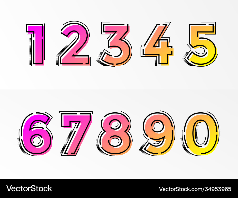 Font numbers set numeral letters gradient color Vector Image