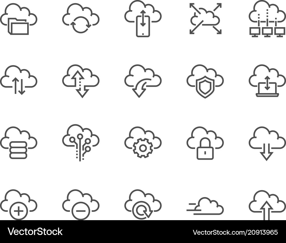 Line computer cloud icons Royalty Free Vector Image
