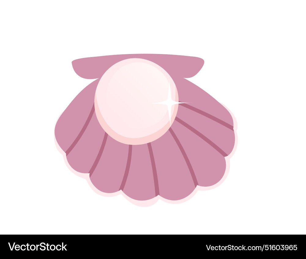 Opened pink clam with pearl inside seashell Vector Image
