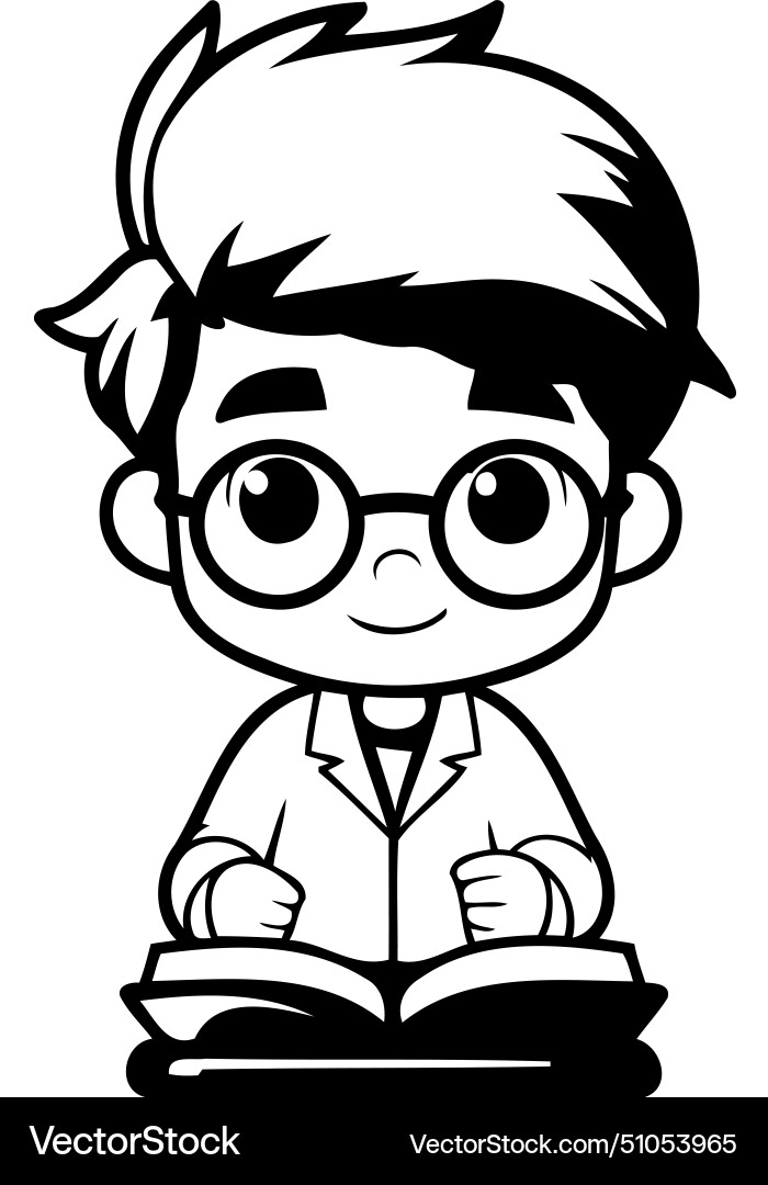 Scientist boy reading book cartoon character Vector Image