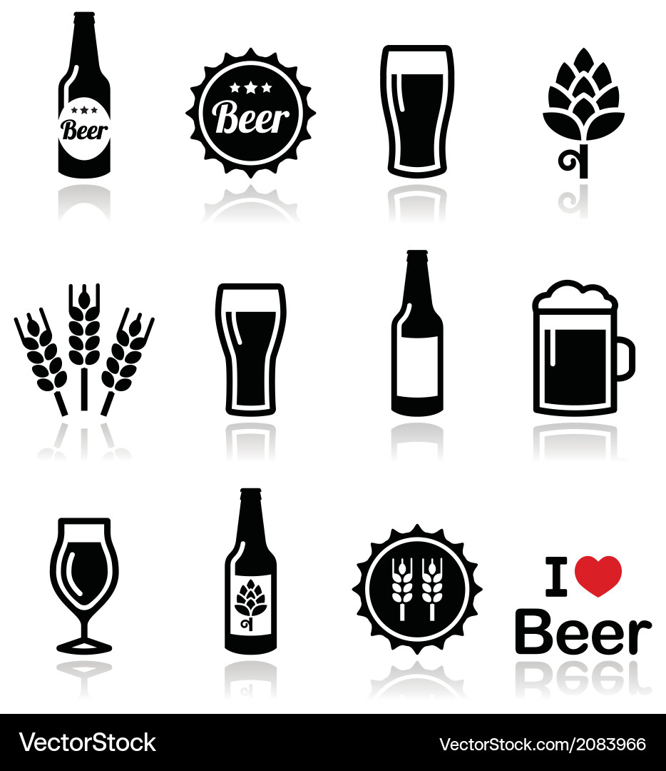 Beer icons set - bottle glass pint Royalty Free Vector Image