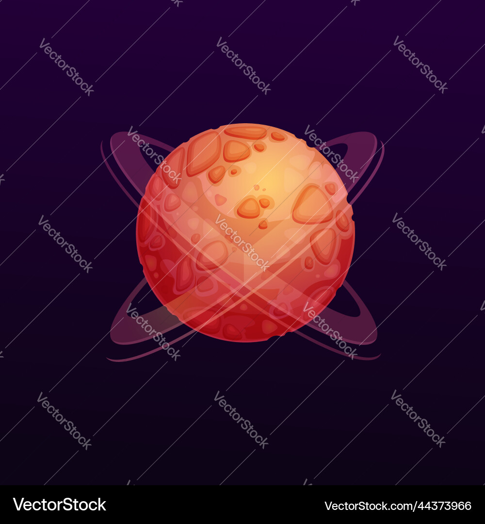 Cartoon red space planet with craters and rings Vector Image
