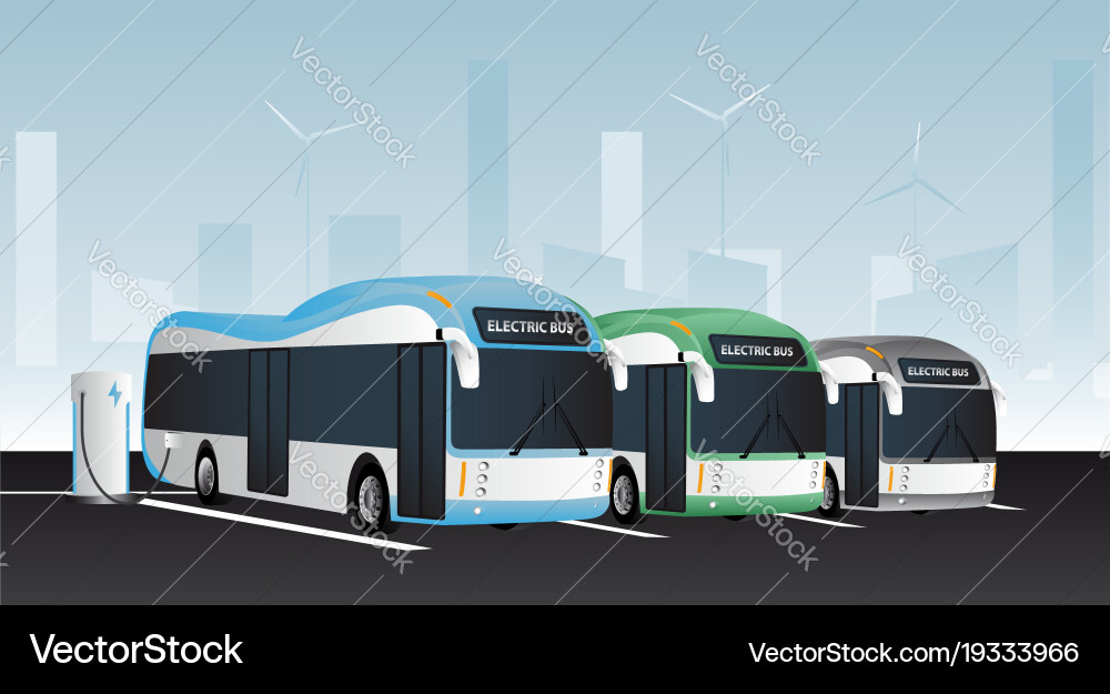 Electric buses in a row Royalty Free Vector Image