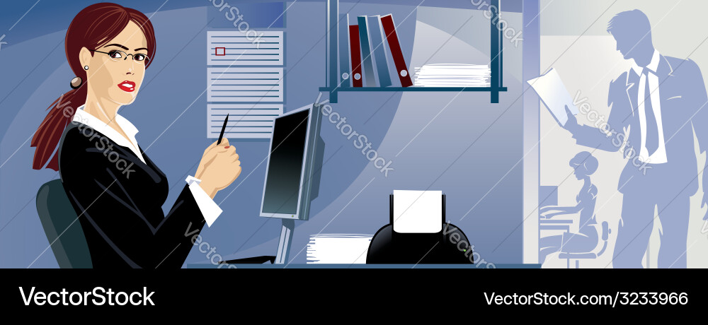 Girl on work at office Royalty Free Vector Image