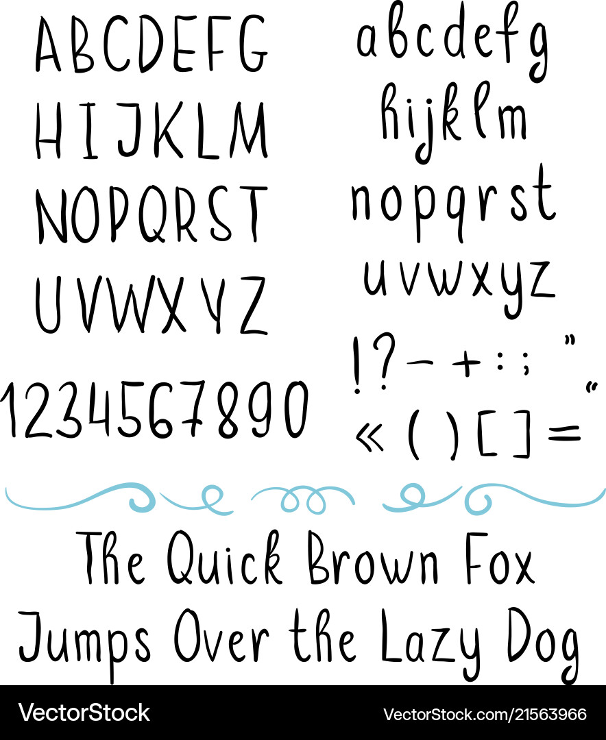 Handwritten brushed thin font with symbols Vector Image