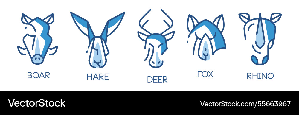 Blue Animal Logo Set - Geometric Wildlife Vector Image