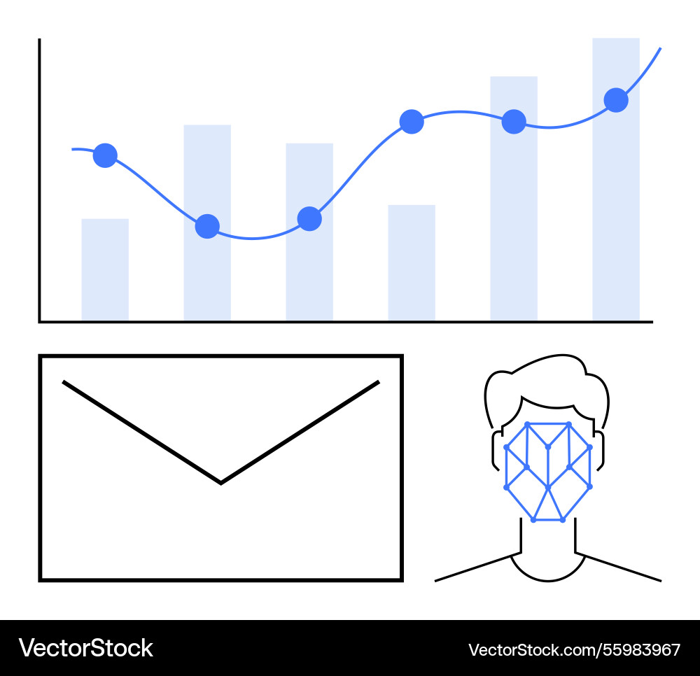 Data analytics email communication and facial Vector Image