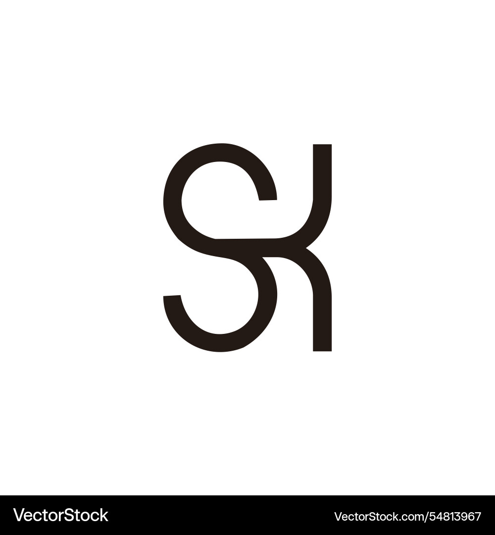 Letter sk linked curves font simple logo Vector Image