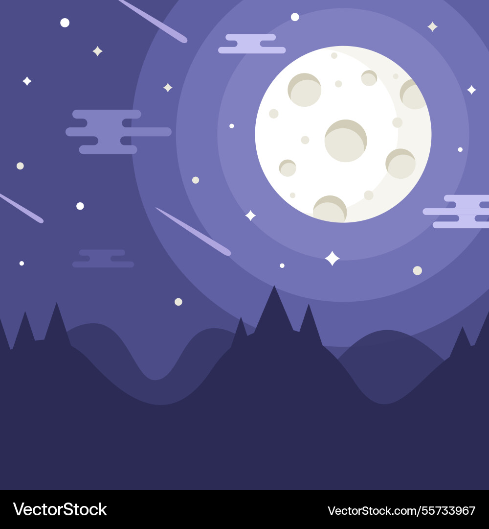 Night landscape background with moon Royalty Free Vector