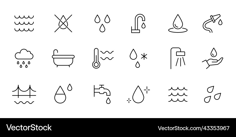 Wassertropfen Linie Icon gesetzt Meer Meer Dusche Vektorbild