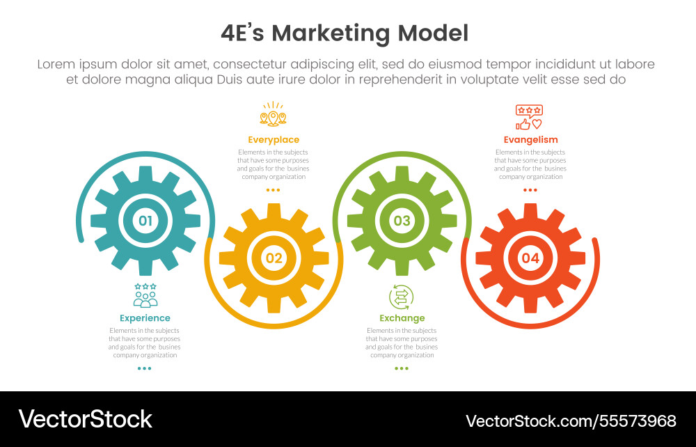 4e marketing model infographic 4 point stage Vector Image