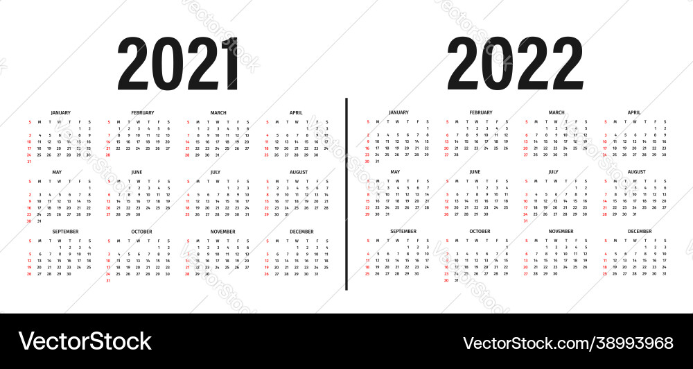 Calendar 2021 and 2022 template layout Royalty Free Vector