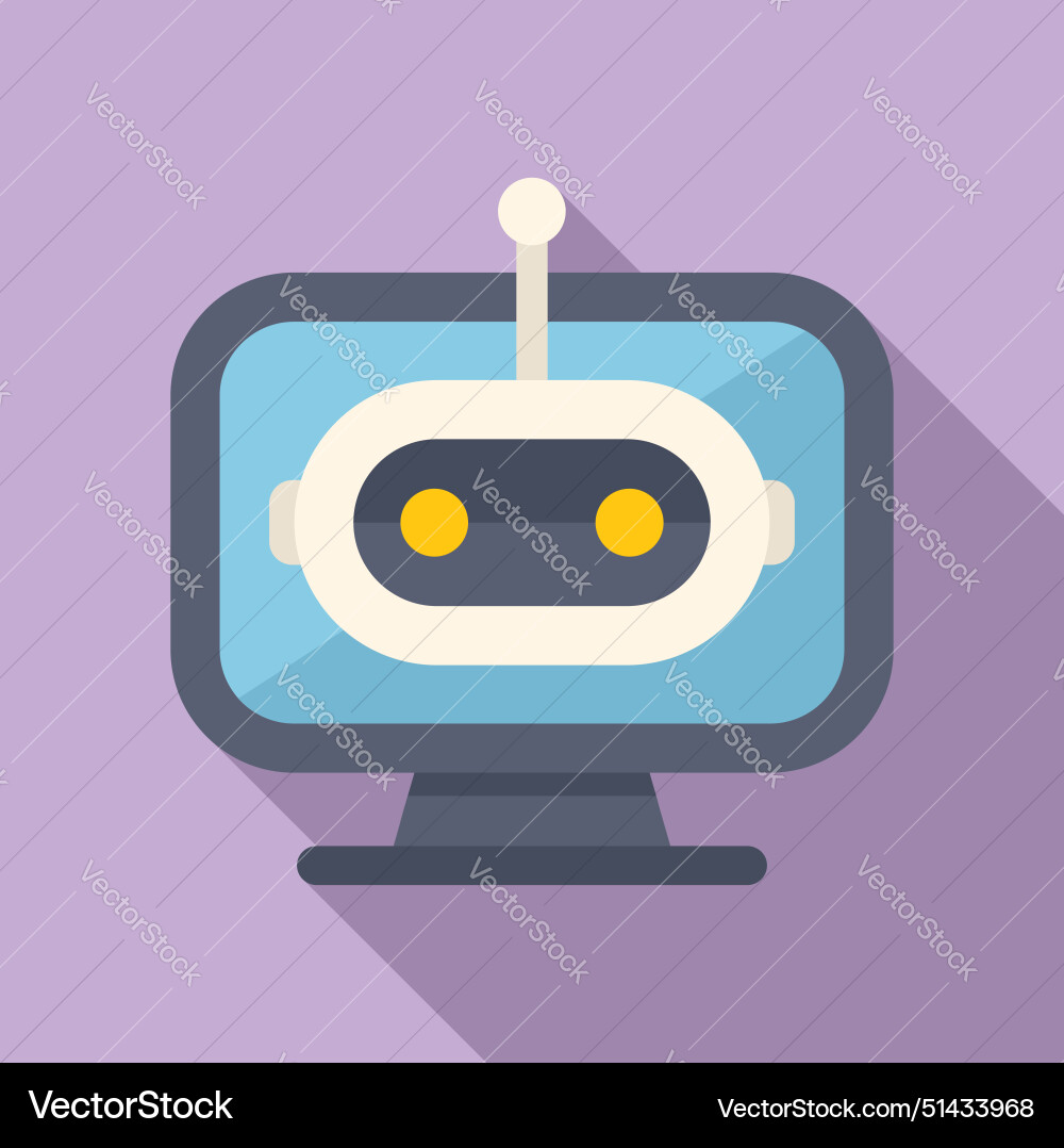 Cute cartoon robot on computer screen Royalty Free Vector