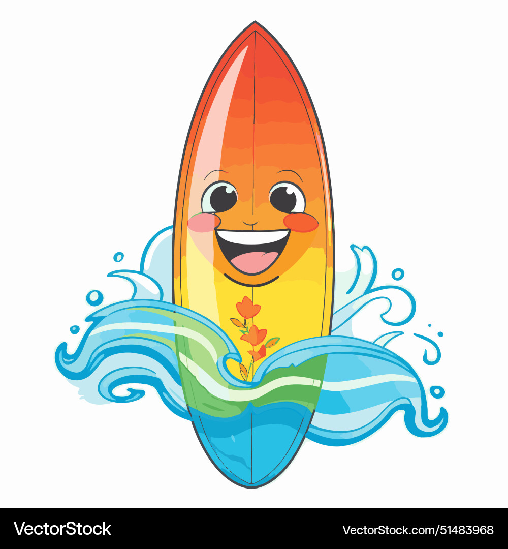 Happy surfboard cartoon with summer colors Vector Image