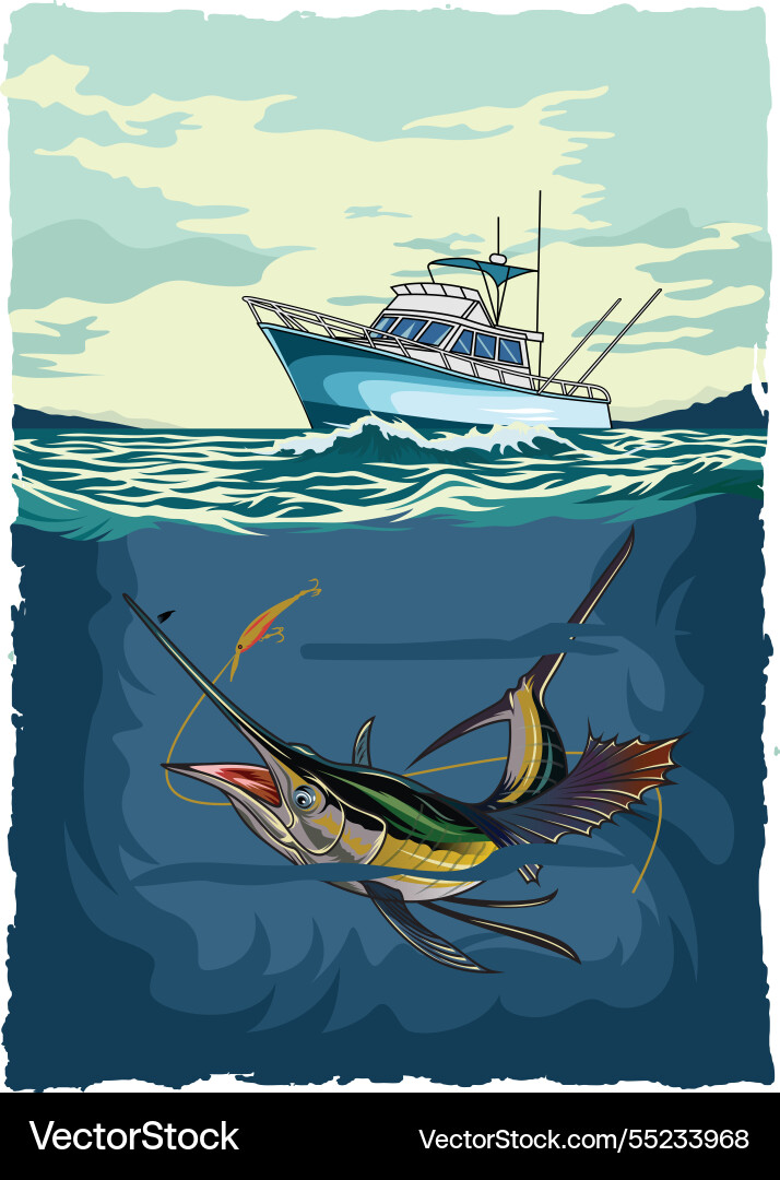 Marlin sailfish boat fishing logo vec Royalty Free Vector