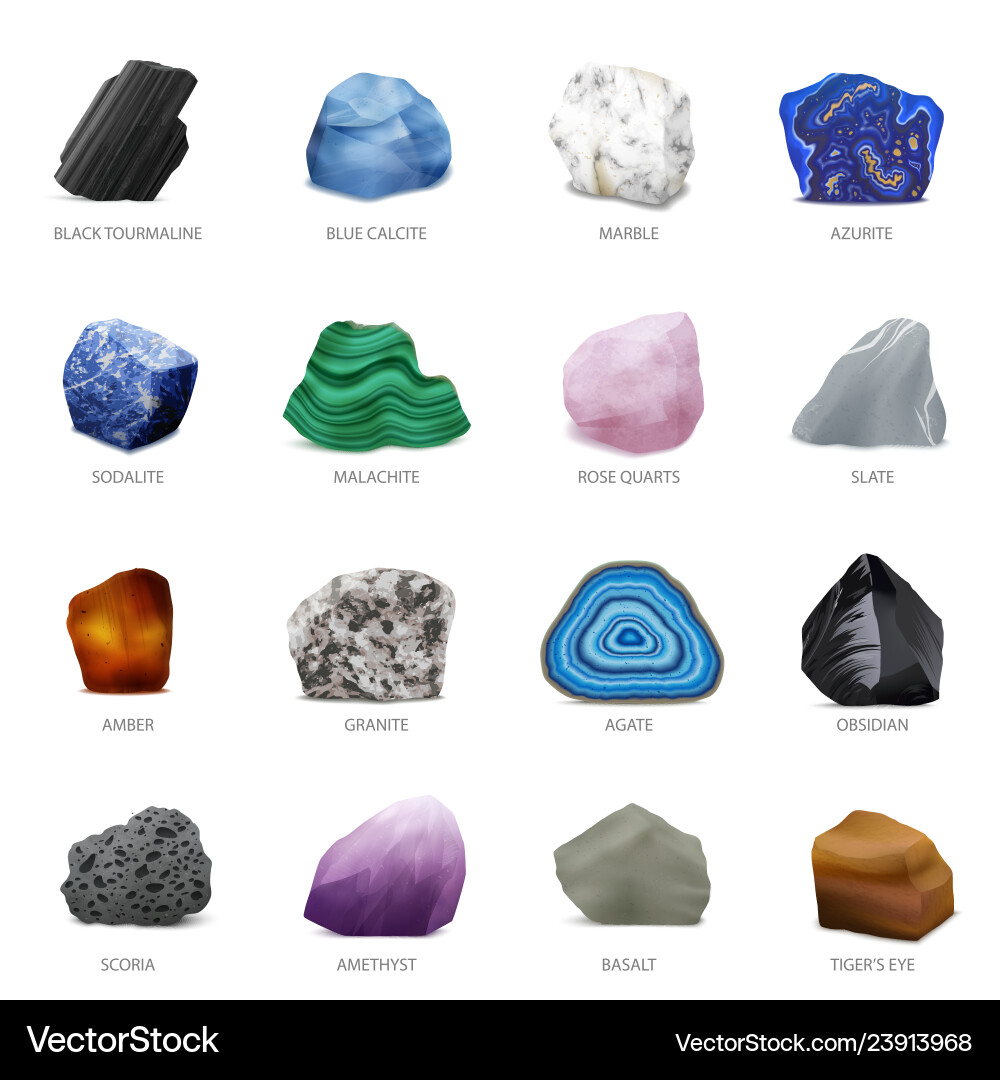 Stone Mineral Icon Set - Geology Royalty Free Vector Image