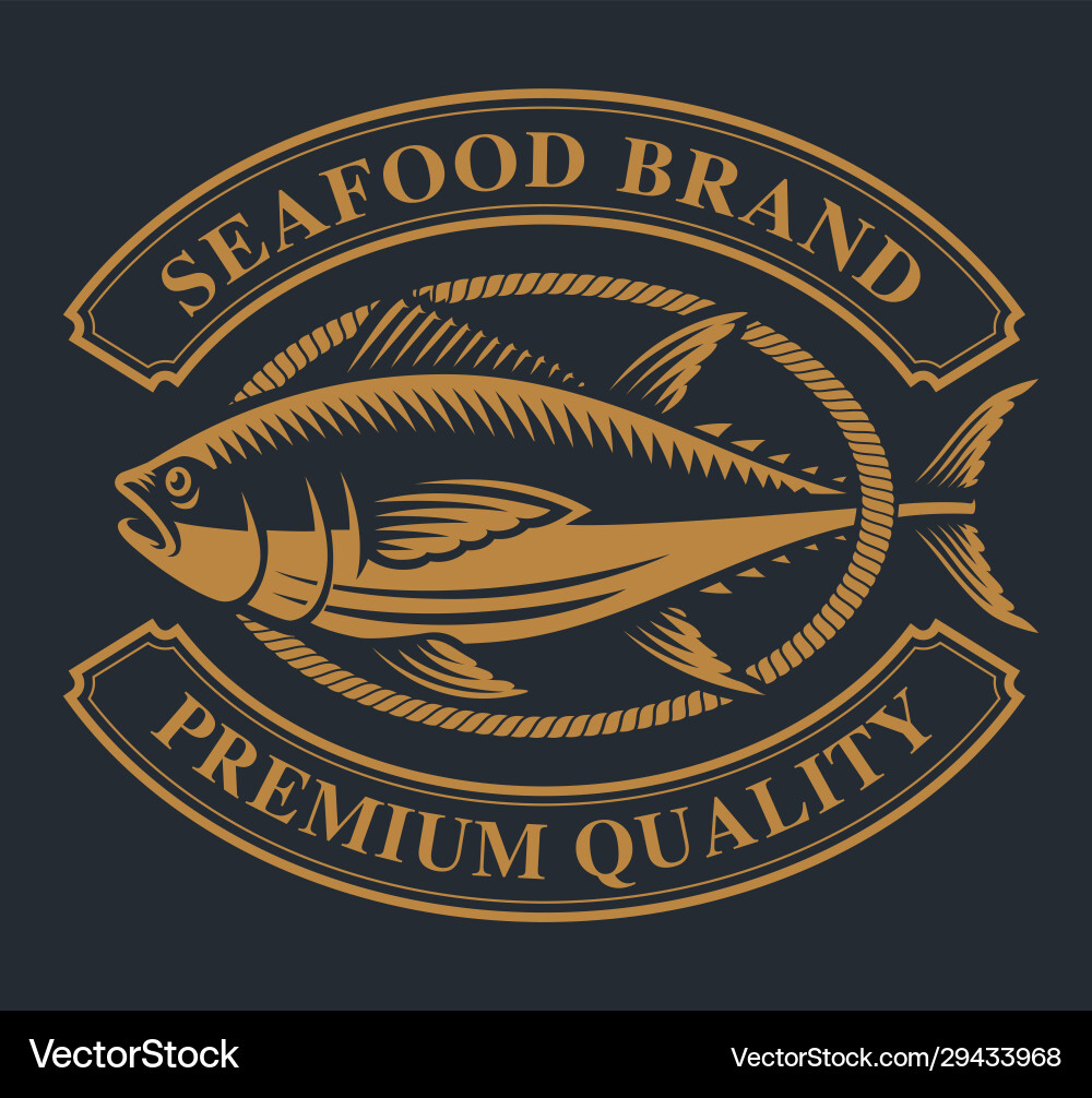 Vintage label with a tuna for seafood Royalty Free Vector