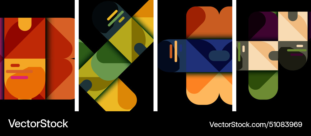 A collage of four different colored geometric Vector Image
