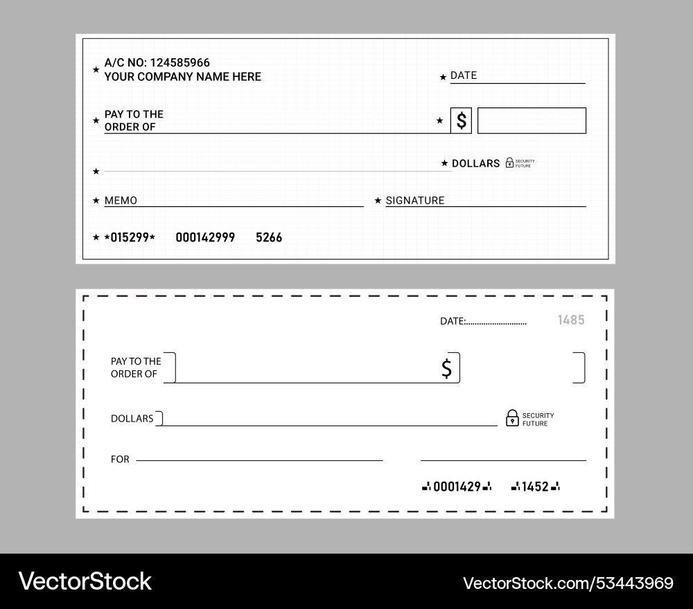 Blank bank cheque personal desk check template Vector Image