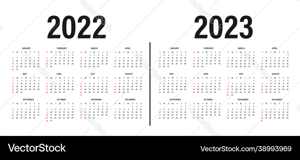 Calendar 2022 and 2023 template layout Royalty Free Vector
