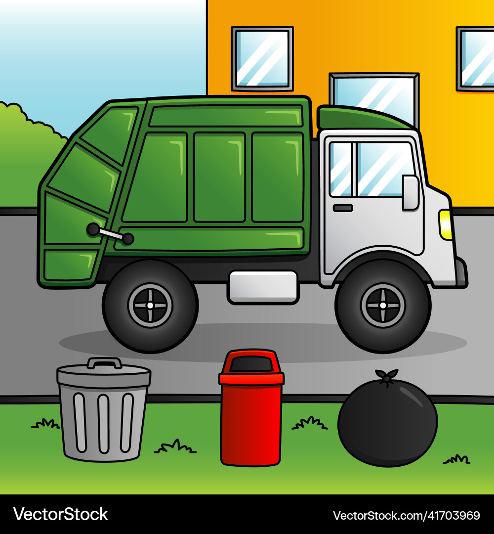 Garbage truck cartoon colored vehicle Royalty Free Vector