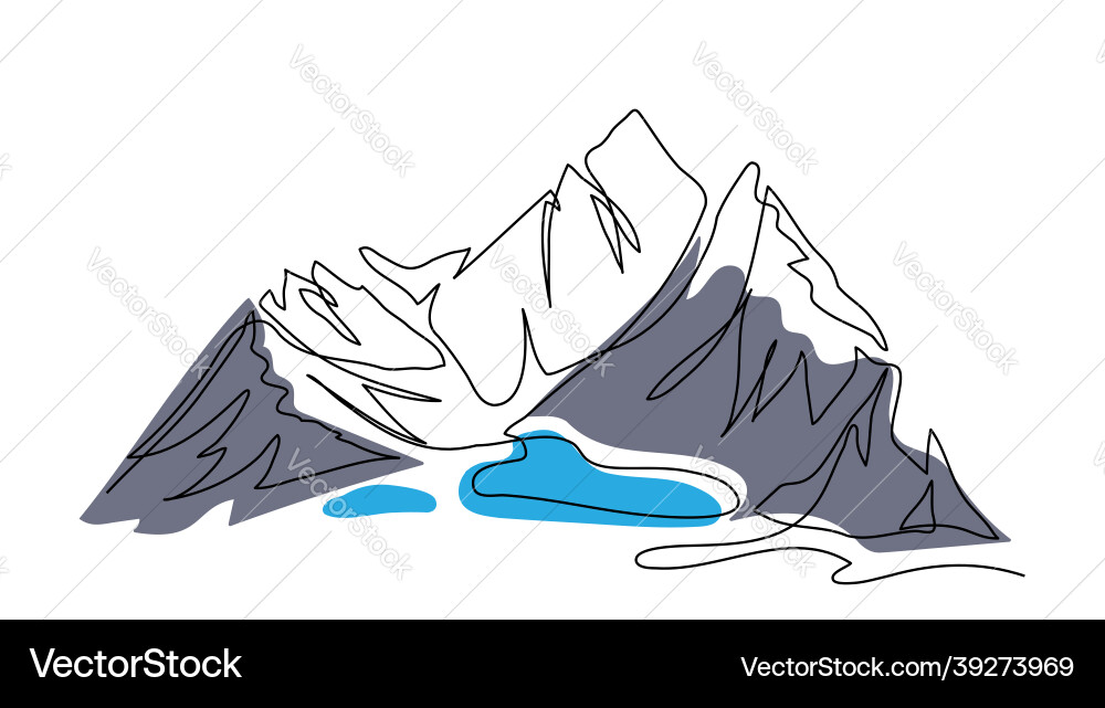 Lake in the mountains one continuous line art Vector Image
