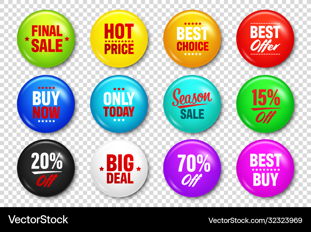 Realistic badges with text product promotion Vector Image