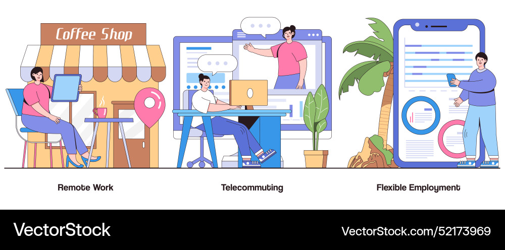 Remote work telecommuting flexible employment Vector Image Remote work telecommuting flexible employment Vector Image