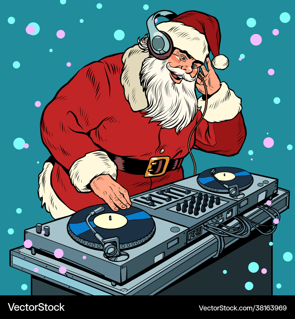 Retro Santa DJ Vinyl Turntables Royalty Free Vector Image