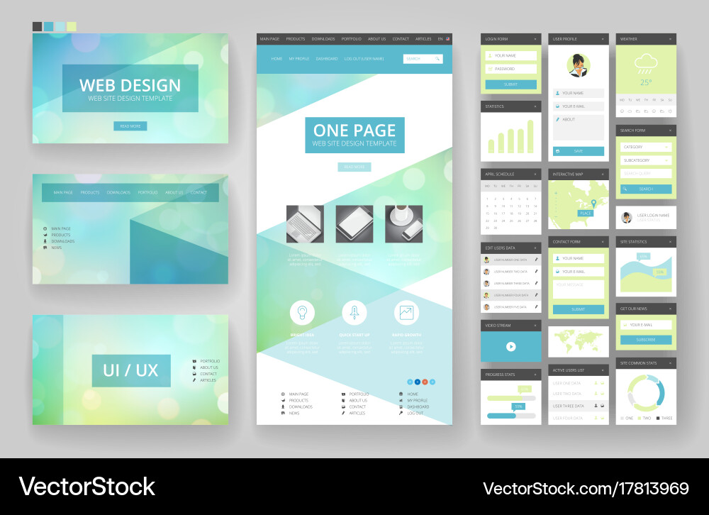 Website design template and interface elements Vector Image