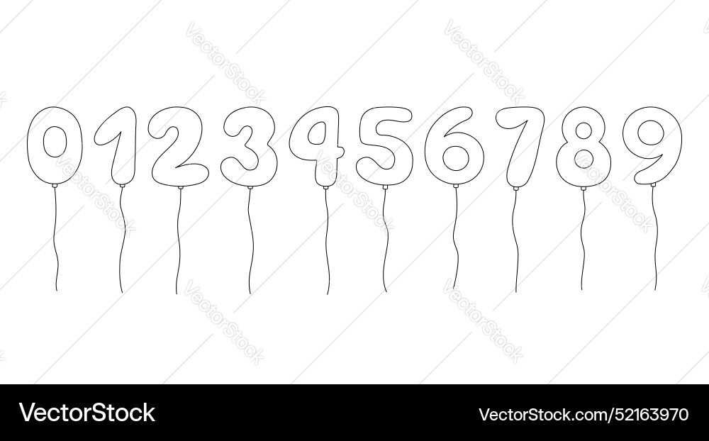 Balloons numbers doodles set outline Royalty Free Vector