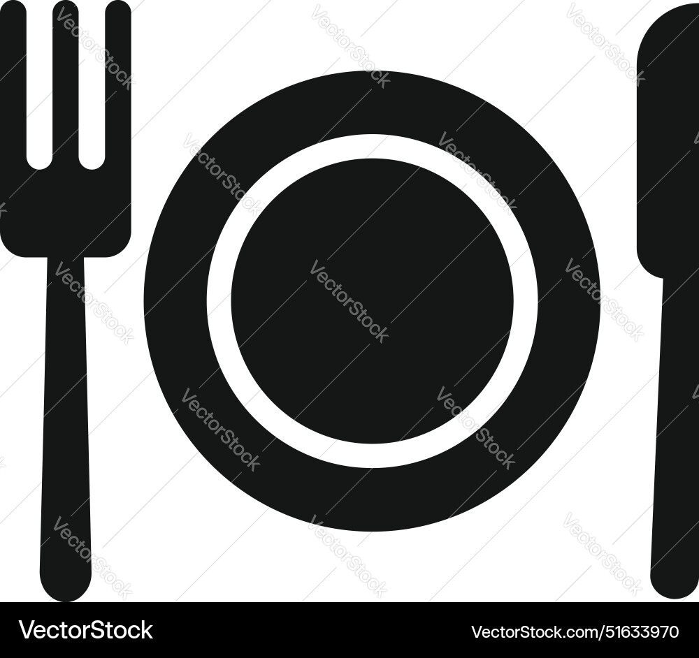 Black plate knife and fork icon showing eating Vector Image