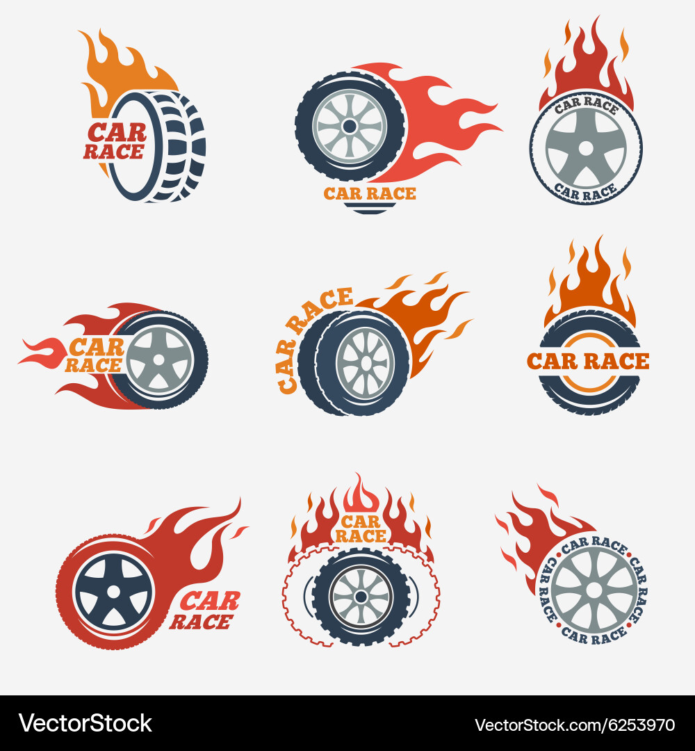 Racing Flame & Wheel Set Royalty Free Vector Image