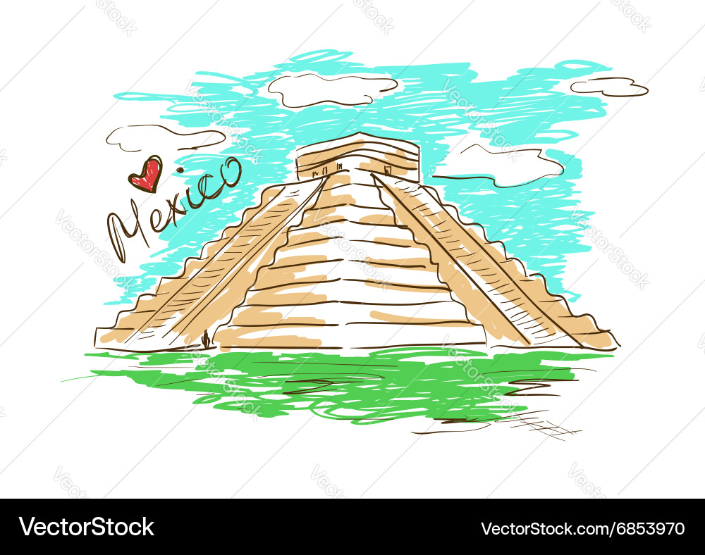 Sketch of chichen itza mayan pyramid in mexico Vector Image