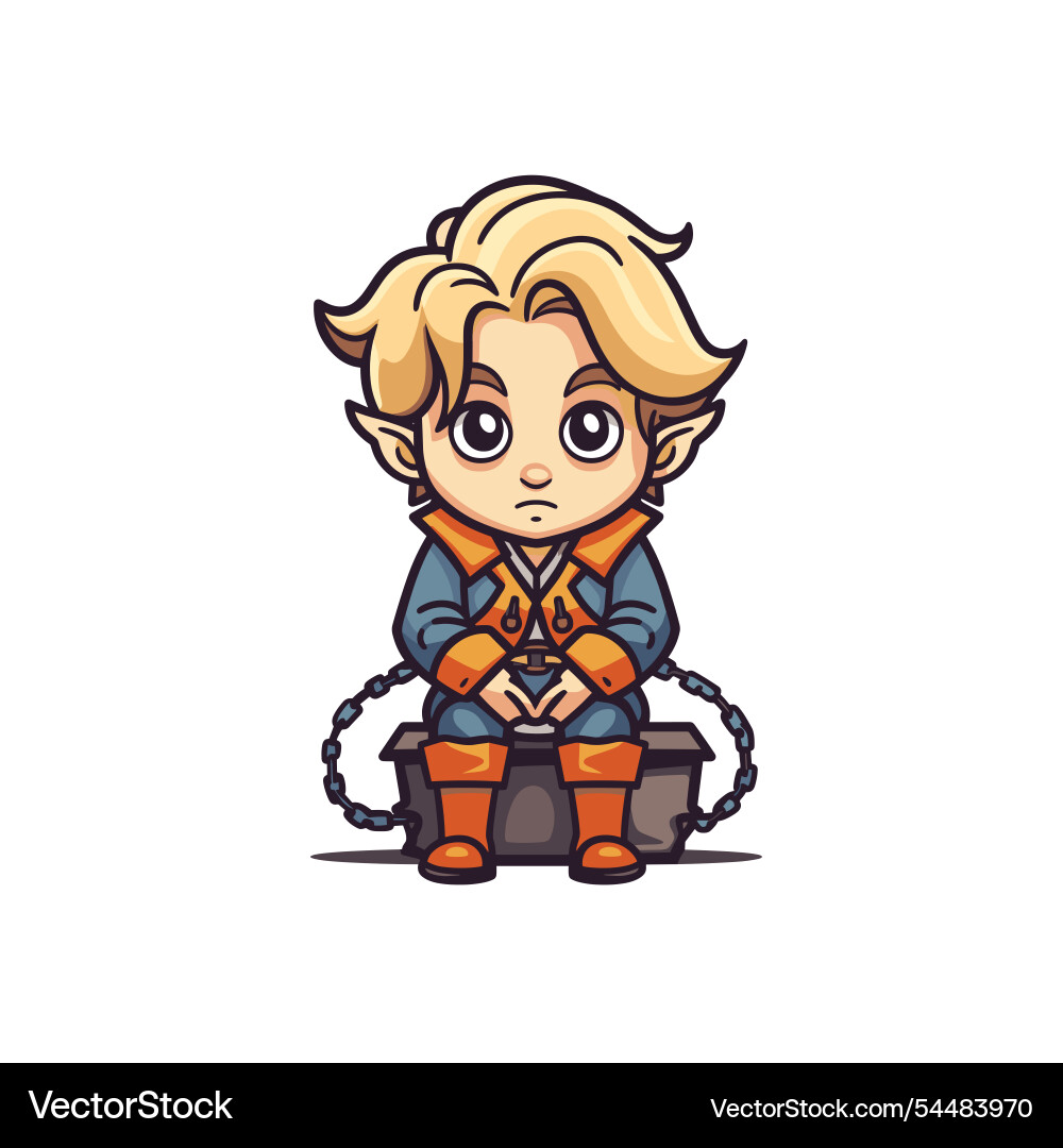 Young elf character sitting on a treasure chest Vector Image