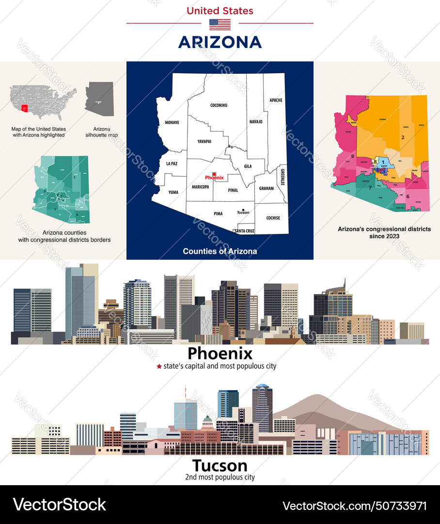 Arizonas counties map and congressional districts Vector Image