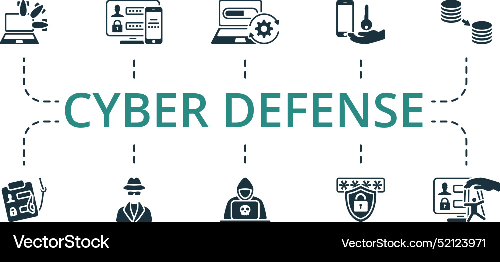 Cyber defense icon set monochrome simple Vector Image